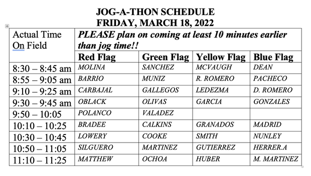 Jog-A-Thon Friday, March 18, 2022 | Tombaugh Elementary School