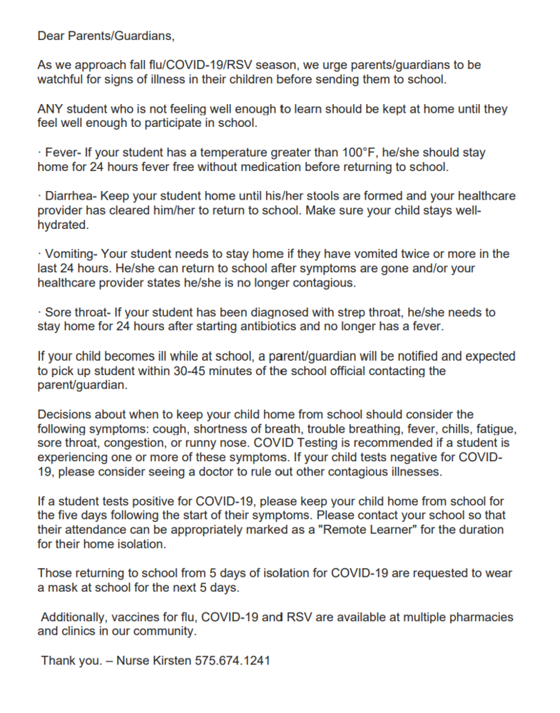 Flu Season Letter from the School Nurse | White Sands School
